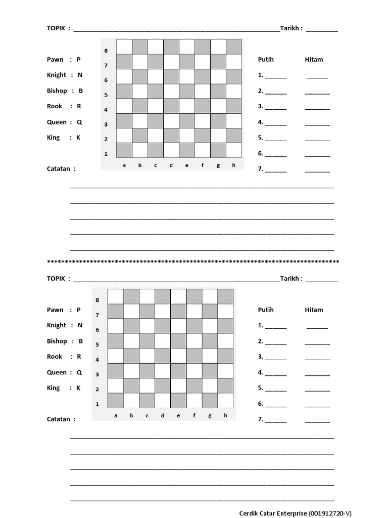 Chess Notation and Board Template | PDF | Traditional Games | Chess Theory