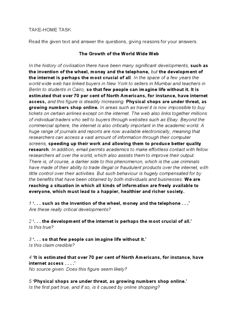 Take-Home Task Read The Given Text and Answer The Questions, Giving ...