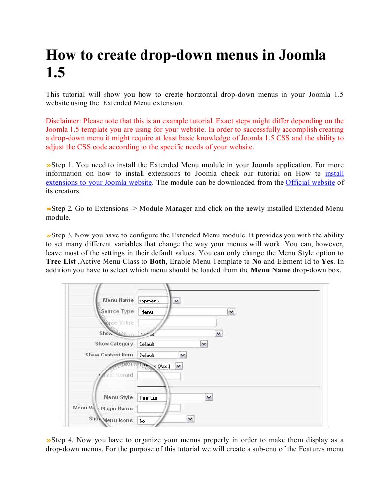 Create Horizontal Drop Down Menus In Joomla 15 Using Extended Menu Pdf Joomla Menu