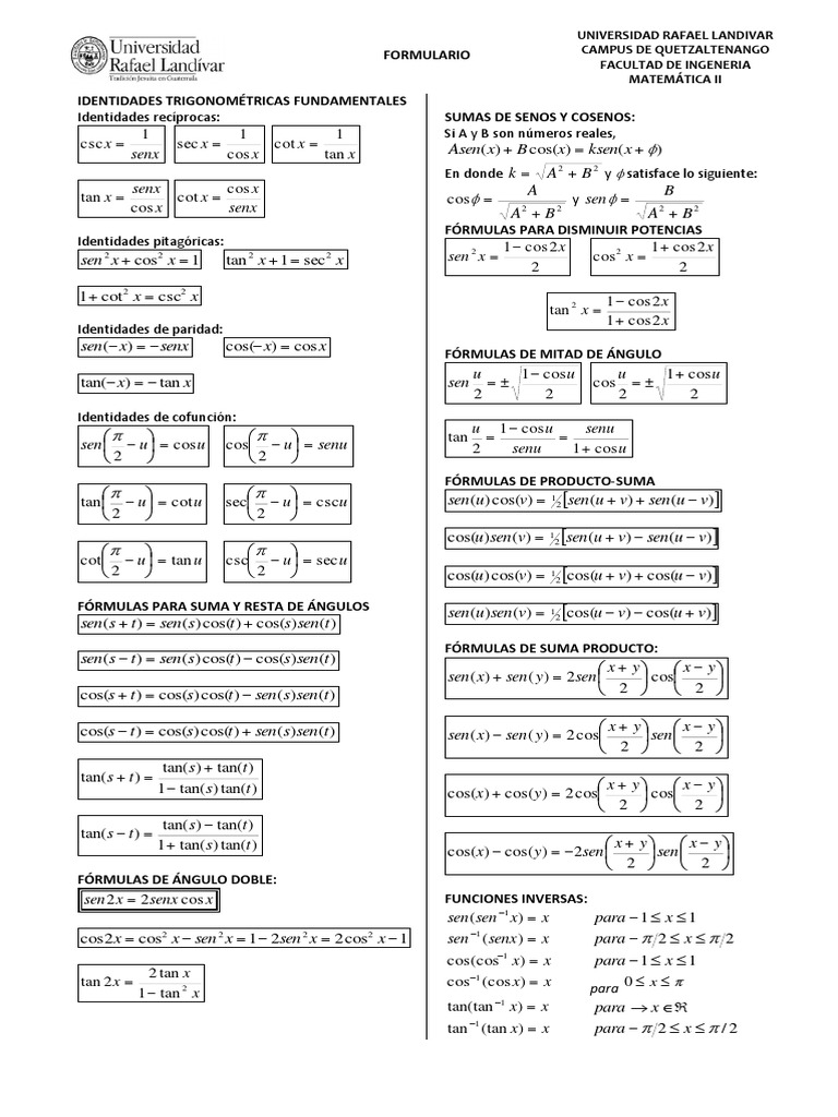 Formulario de Mate | PDF | Enseñanza de matemática | Análisis matemático