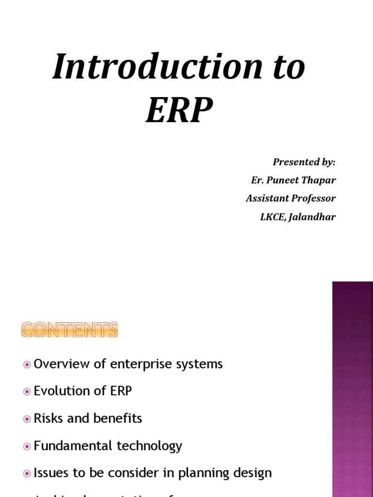 Introduction to ERP Systems Overview | PDF | Enterprise Resource ...