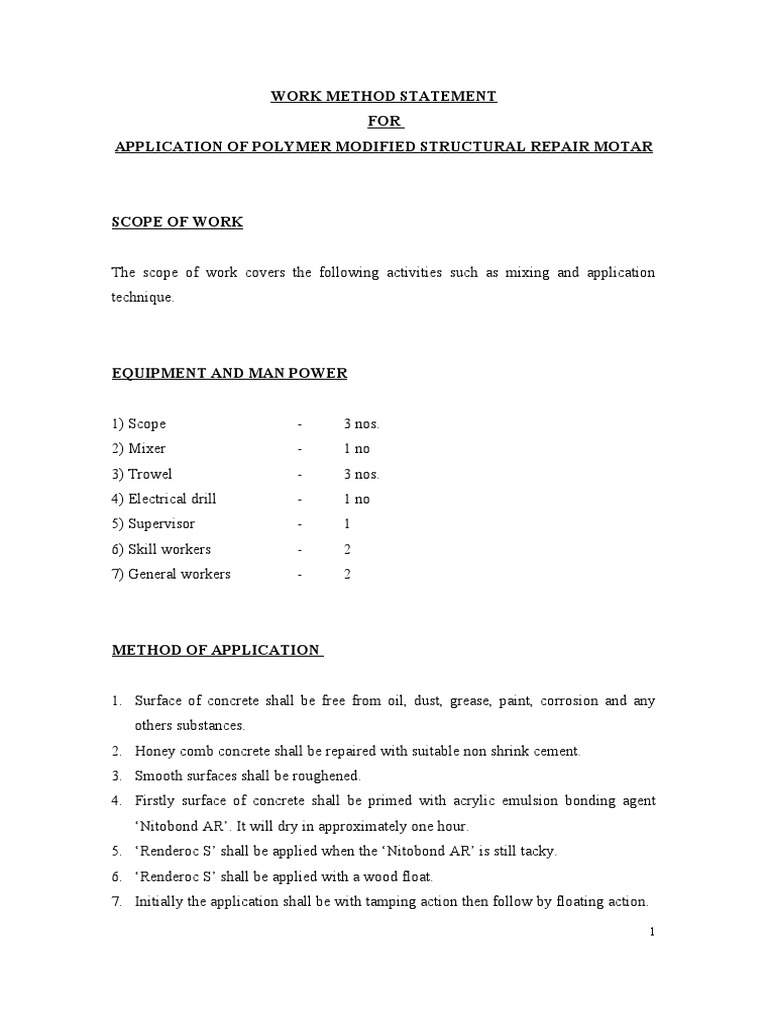 Work Method Statement FOR Application of Polymer Modified Structural ...