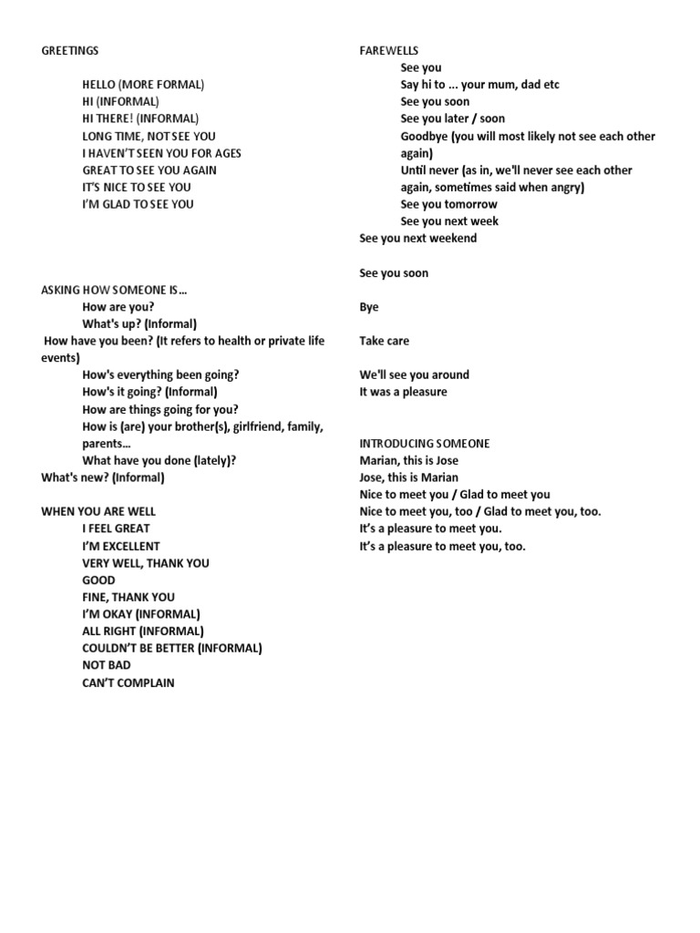 Essential English Greetings and Farewells | PDF