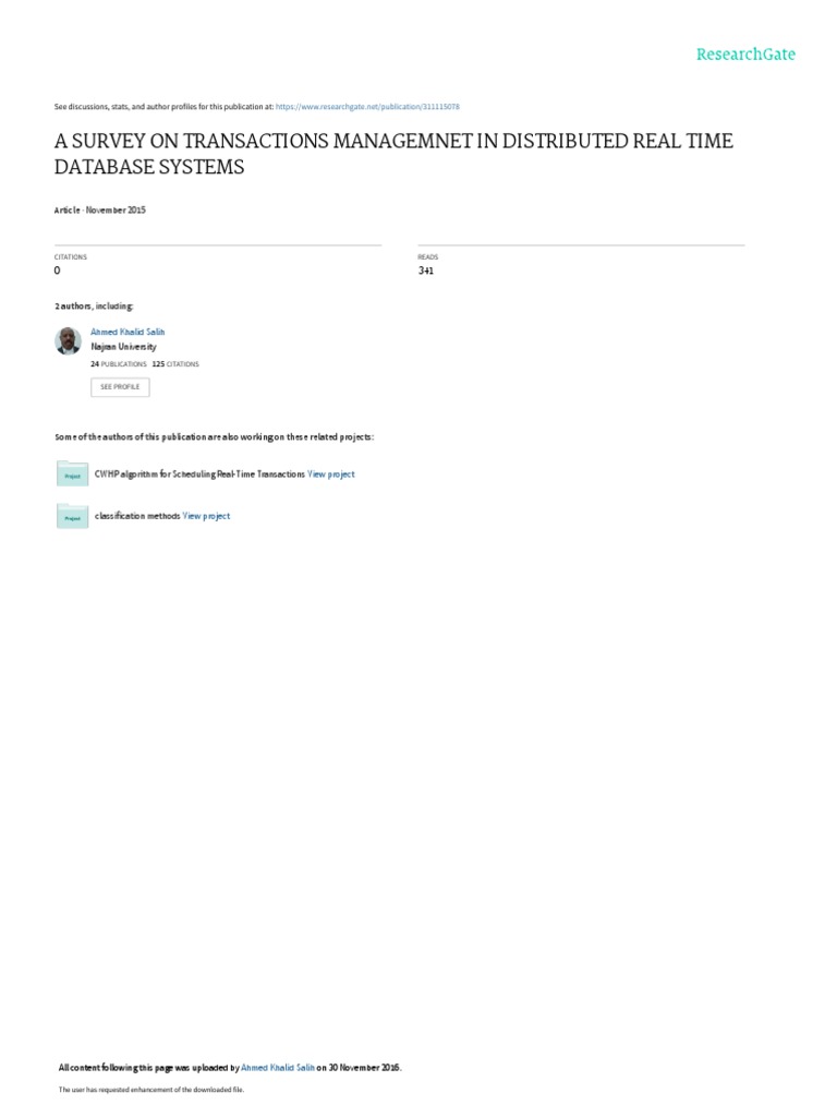 A Survey On Transactions Managemnet In Distributed Real Time Database Systems Download Free