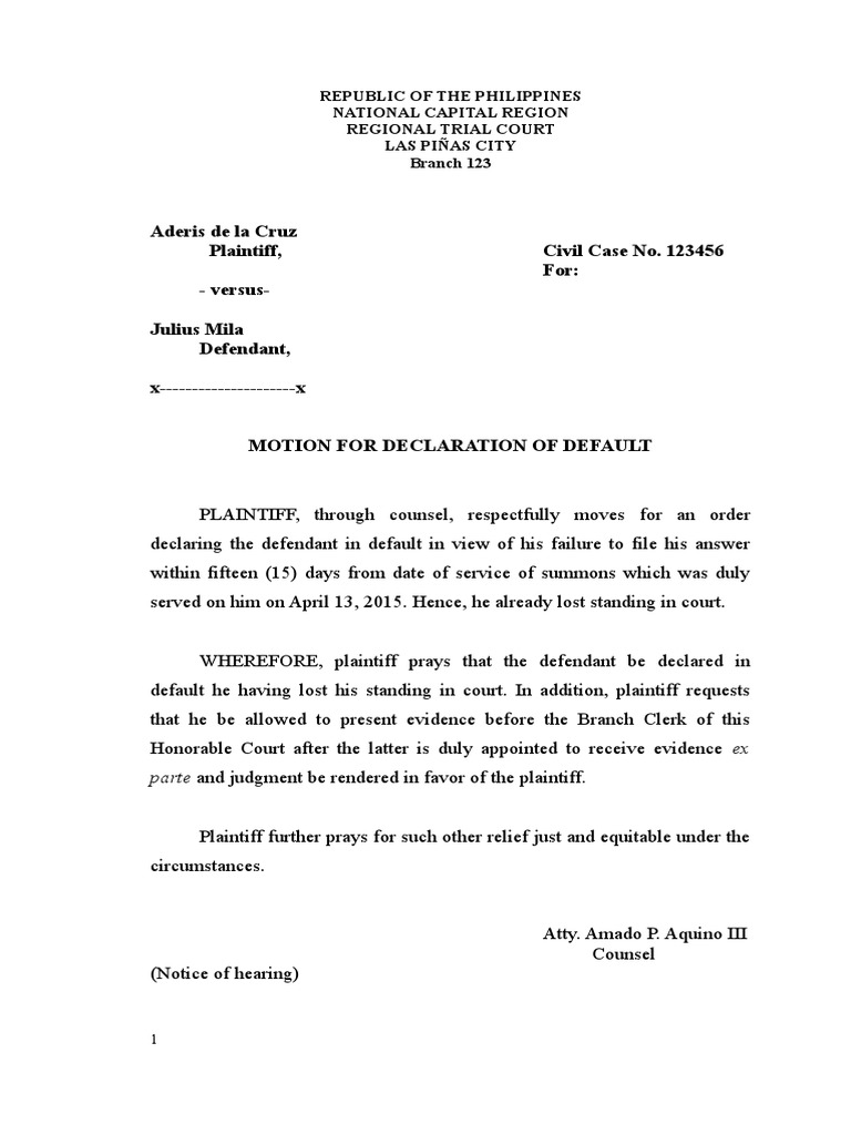 Motion For Declaration of Default | PDF