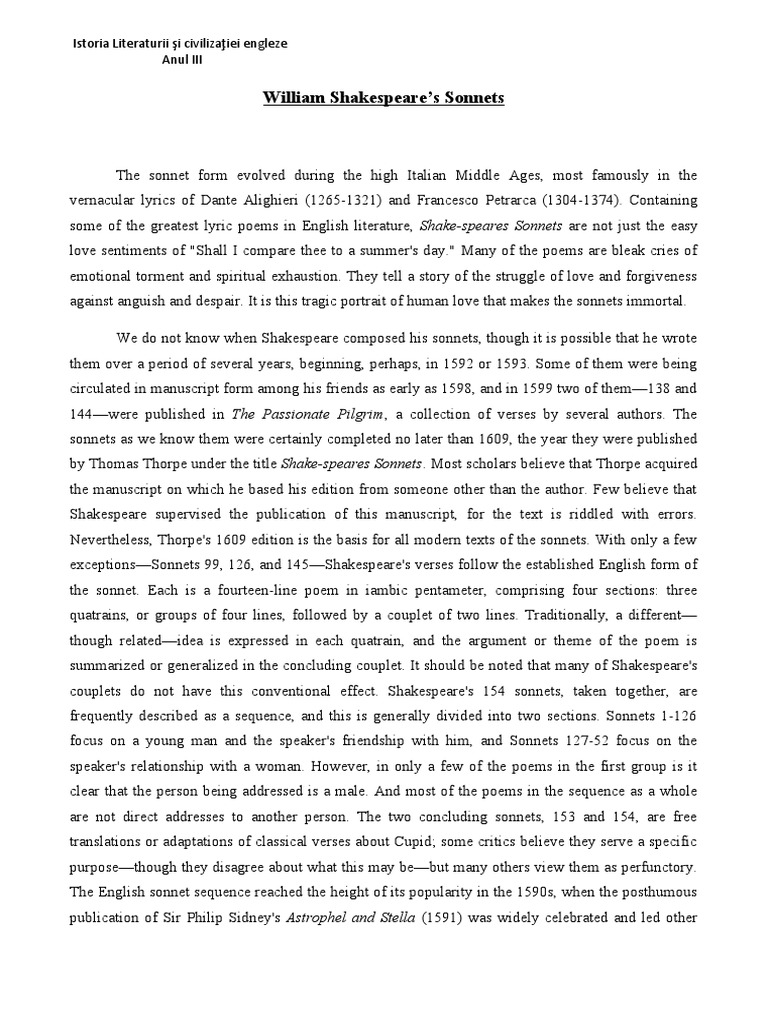 Shakespeare S Sonnets Explore Love Time Friendship Pdf
