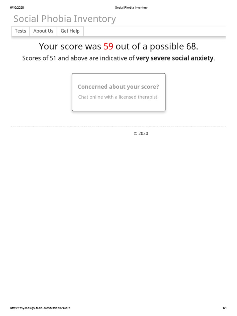 Social Phobia Inventory SPIN PDF | PDF