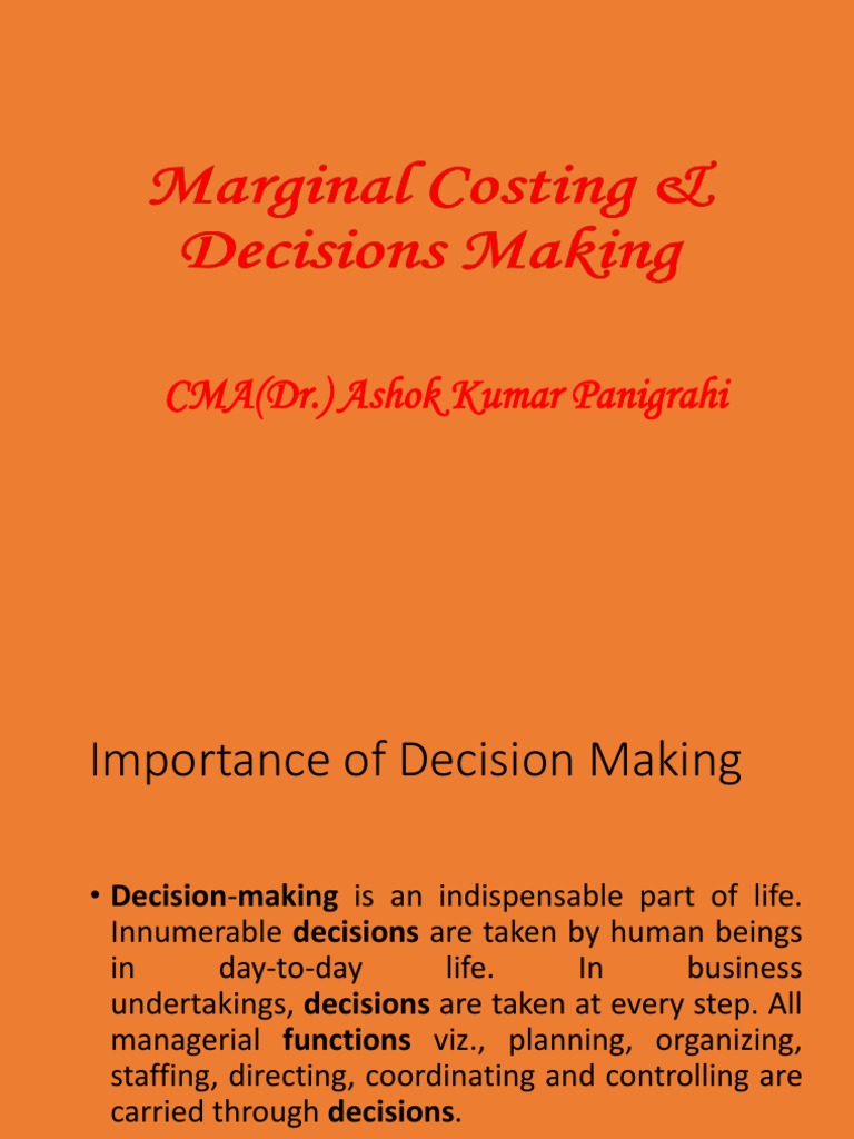 Marginal Costing and Decision Making PDF | PDF | Profit (Economics ...