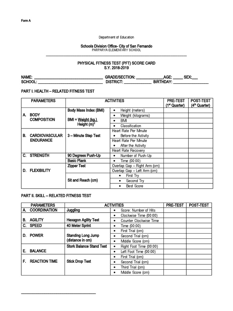 Fitness Test Score Card | Download Free PDF | Body Mass Index ...