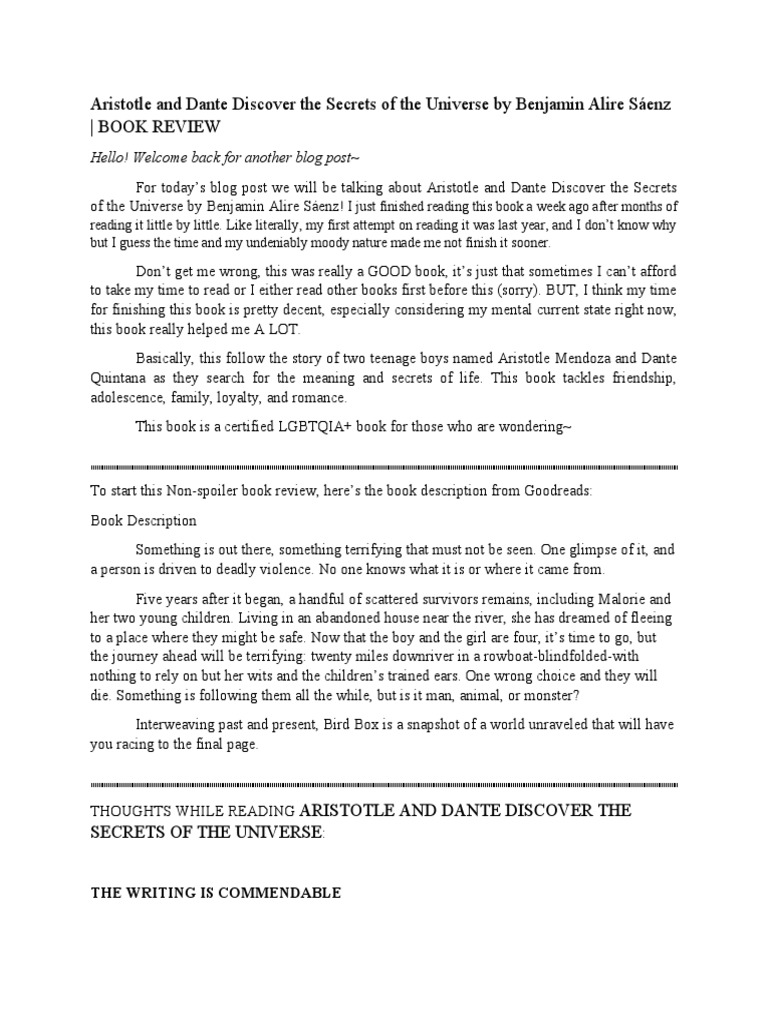 Aristotle and Dante Discover The Secrets of The Universe by Benjamin ...