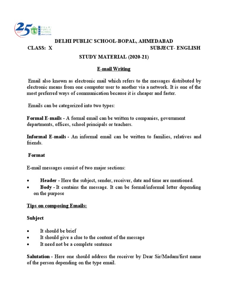 E MAIL WRITING Class 10 | PDF | Communication | Internet