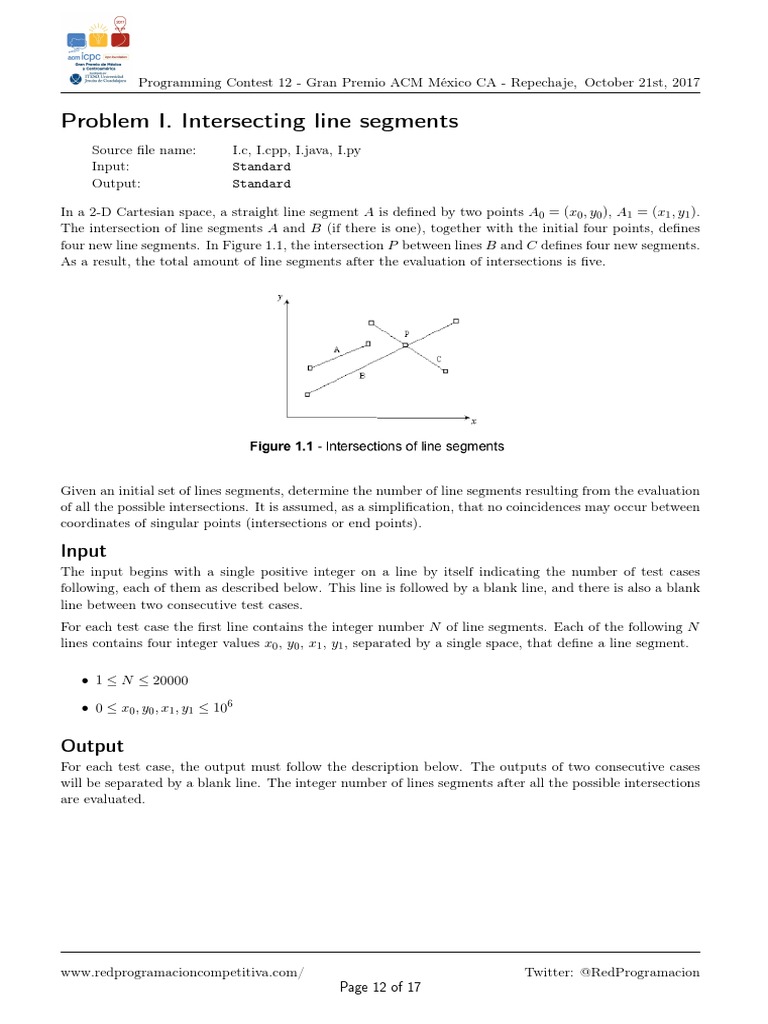 Problem I. Intersecting Line Segments: Input | PDF