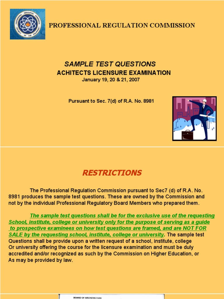 Professional Regulation Commission: Sample Test Questions | PDF