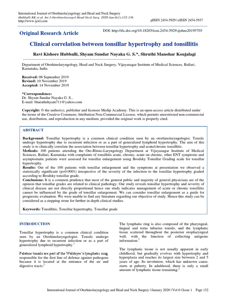 Tonsillar Hypertrophy and Tonsillitis | PDF | Lymphatic System ...