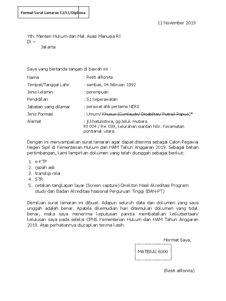 Cara Pengisian Surat Lamaran Kemenkumham Delinewstv