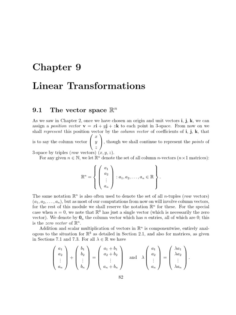 Linear Transformations: 9.1 The Vector Space R | Download Free PDF ...