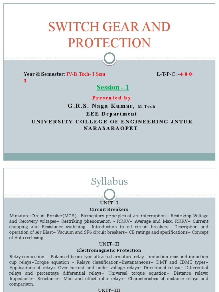 Switch Gear and Protection: Session - 1 | PDF | Electric Power System ...