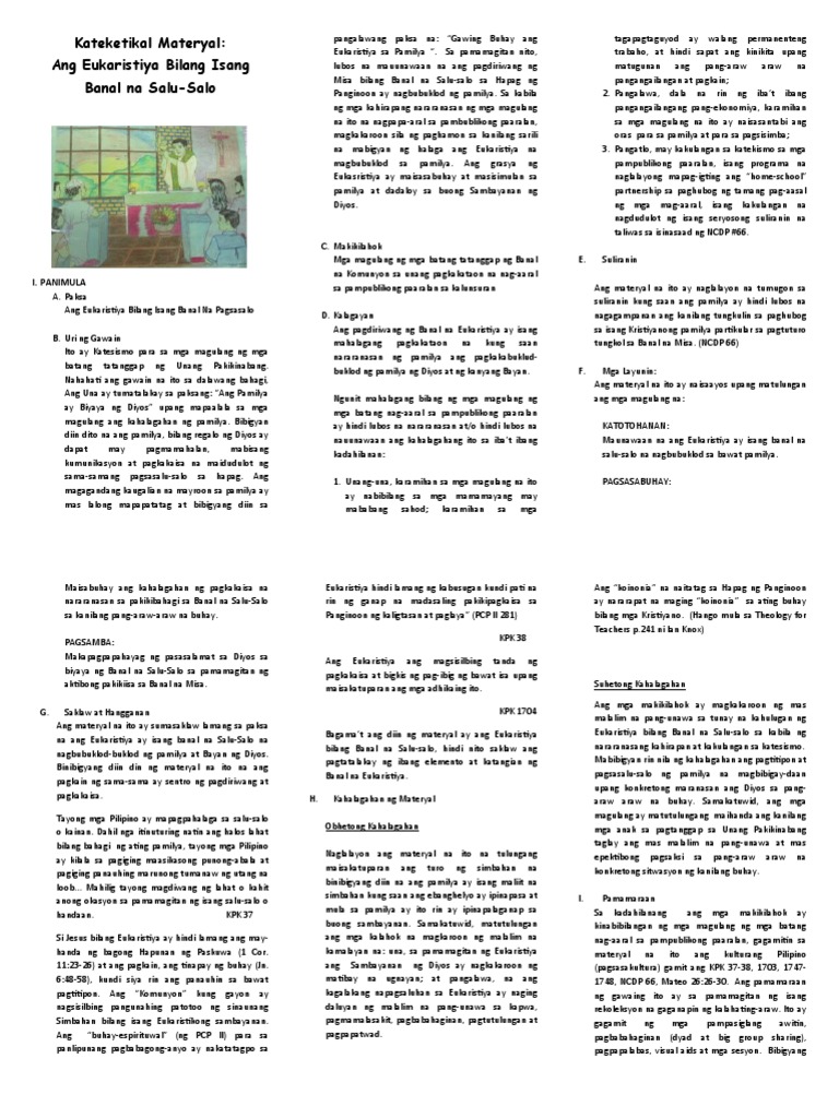 Third Summer Output - CATECHETICAL MATERIAL Tungkol Sa Eukaristiya ...