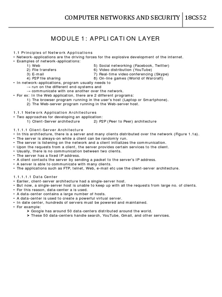 Computer Networks and Security 18CS52: Module 1: Application Layer ...