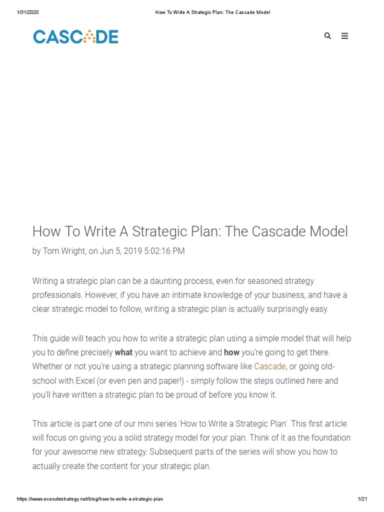 How To Write A Strategic Plan - The Cascade Model | Download Free PDF ...