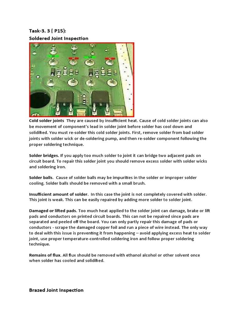 Task-3. 3 (P15) : Soldered Joint Inspection | PDF | Soldering | Solder