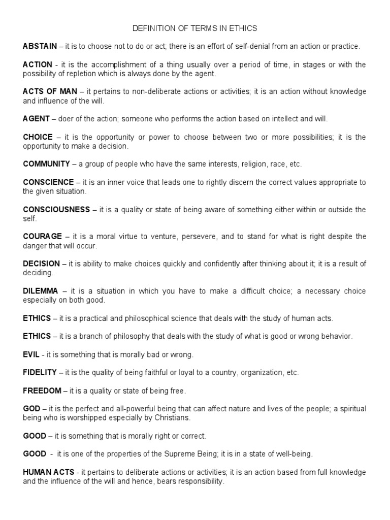Key Terms and Definitions in Ethics | PDF | Morality | Reason