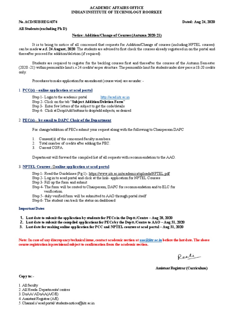 Notice Addition Change of Courses | PDF | Government | Business