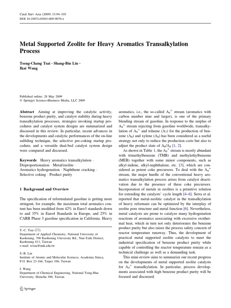 Metal Supported Zeolite For Heavy Aromatics Transalkylation Process ...