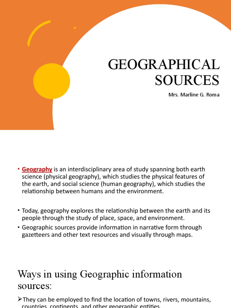 Geographical Sources: Mrs. Marline G. Roma | PDF | Map | Geography