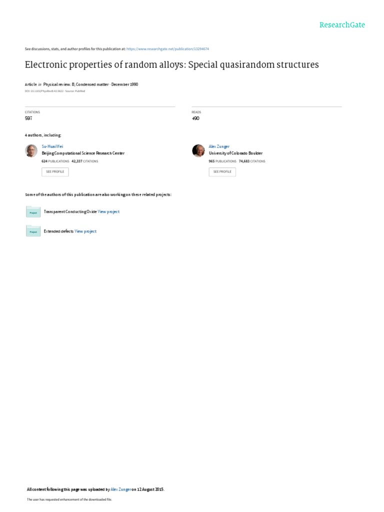 Random Alloys: Quasirandom Structures | PDF | Crystal Structure | Physics