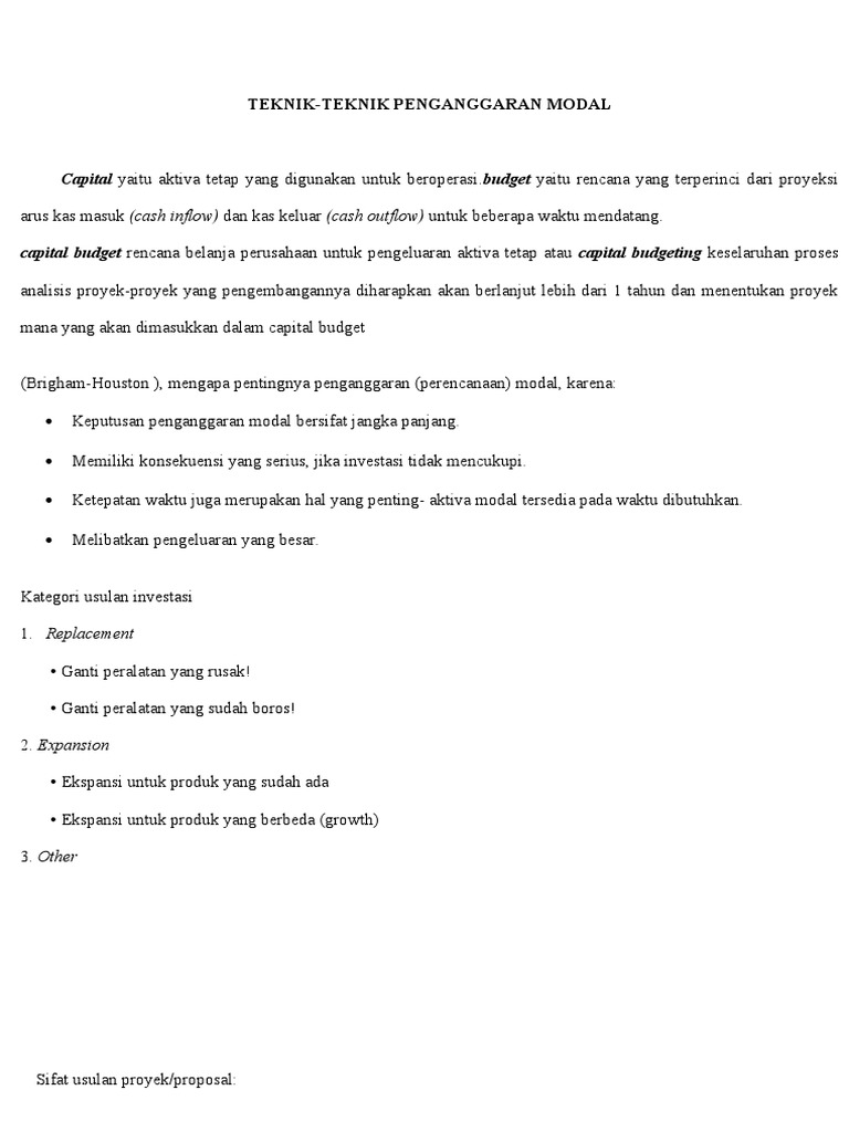 Teknik-Teknik Penganggaran Modal | PDF