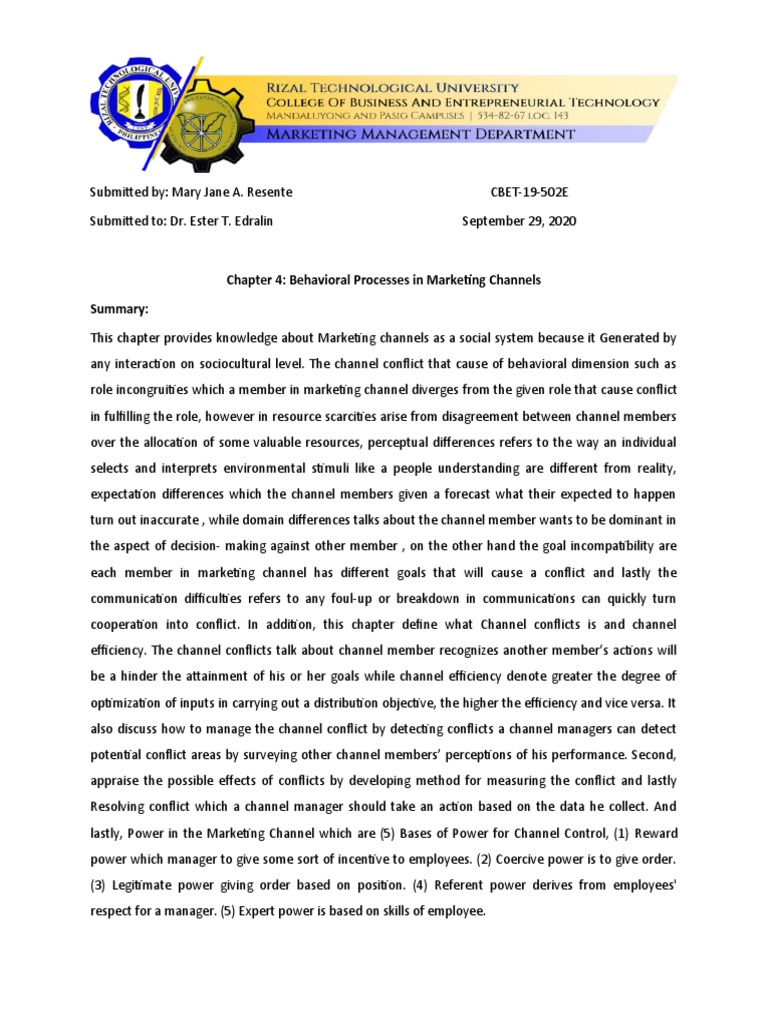 Chapter 4: Behavioral Processes in Marketing Channels Summary | PDF | Perception | Marketing