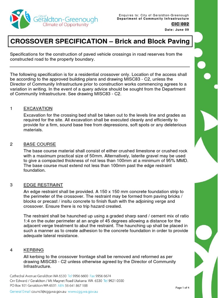 CIC002 Crossover Specification Brick & Block Paving | PDF | Road ...