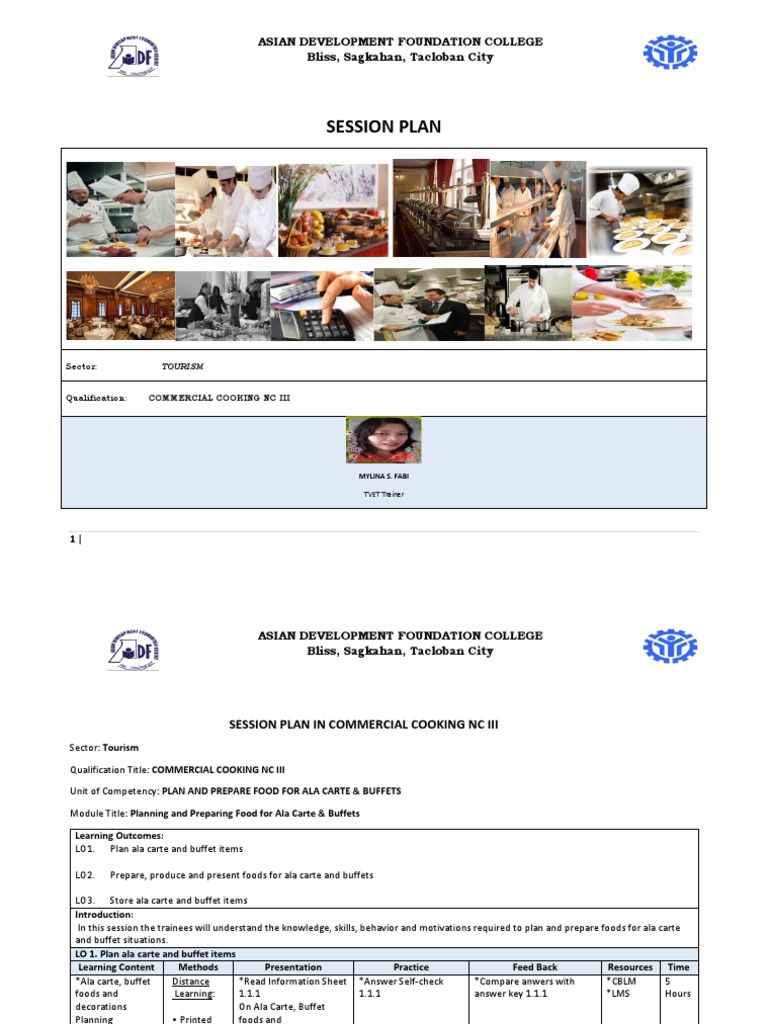 Session Plan in Commercial Cooking NC Iii | PDF | Menu | Test (Assessment)