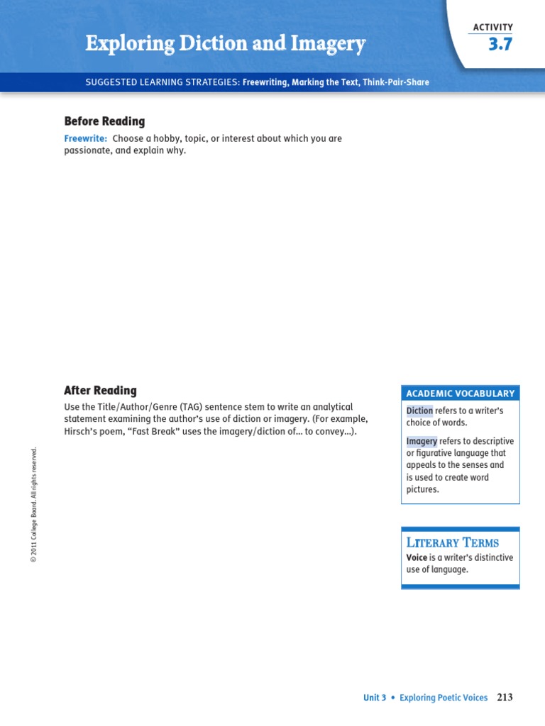 Exploring Diction and Imagery: Before Reading | PDF | Poetry | Writers
