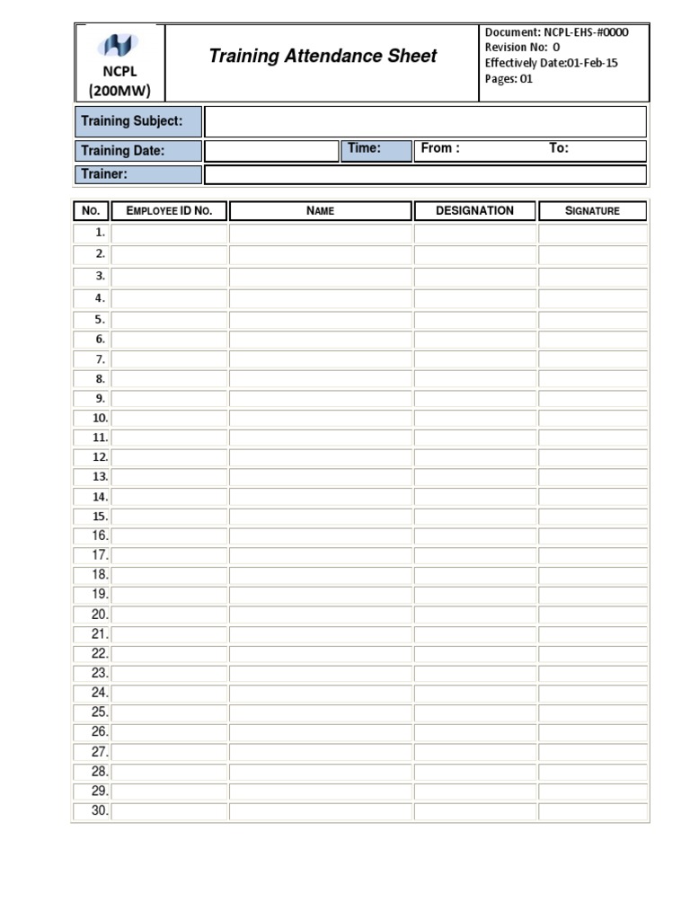 09-Training Attendance Sheet | PDF