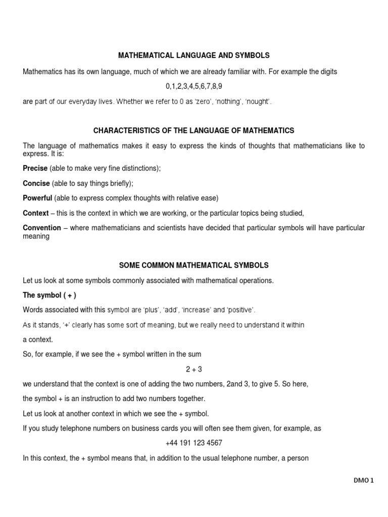 Mathematical Language and Symbols PDF | PDF | Set (Mathematics ...