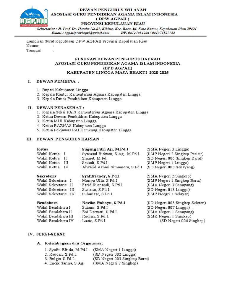Struktur DPD AGPAII Lingga 2020-2025 | PDF