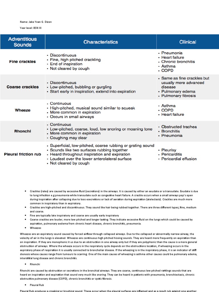Name: Jake Yvan G. Dizon Year Level: BSN III | PDF | Lung | Respiratory ...