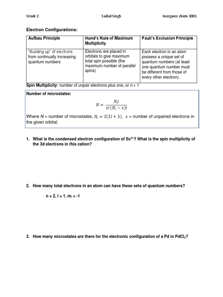 Electron Configurations & Quantum Numbers | PDF