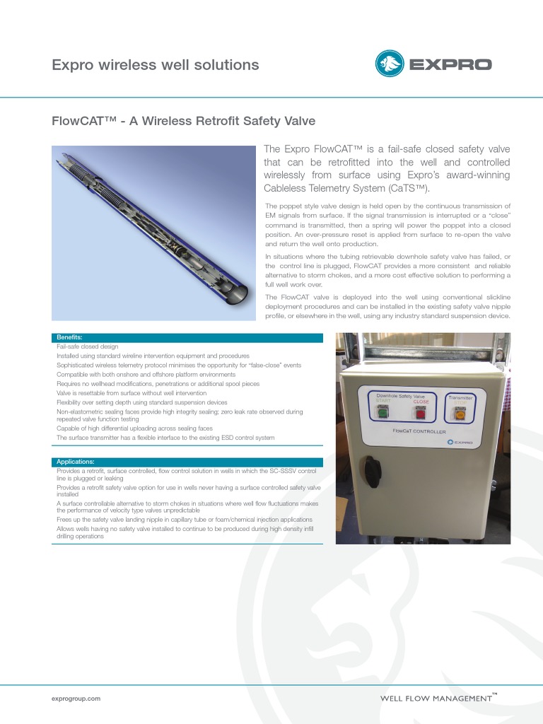 EXPRO FlowCAT Wireless Downhole Safety Valve | PDF | Valve | Mechanical ...