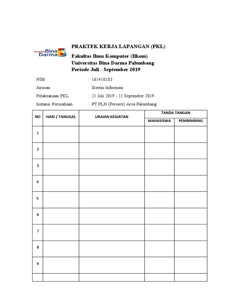 Format Absen PKL - Magang 2019 | PDF