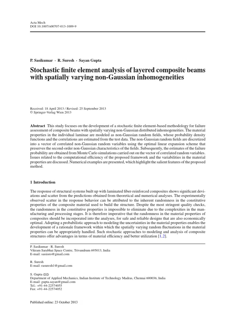 Stochastic Finite Element Analysis Of Layered Composite Beams With Spatially Varying Non