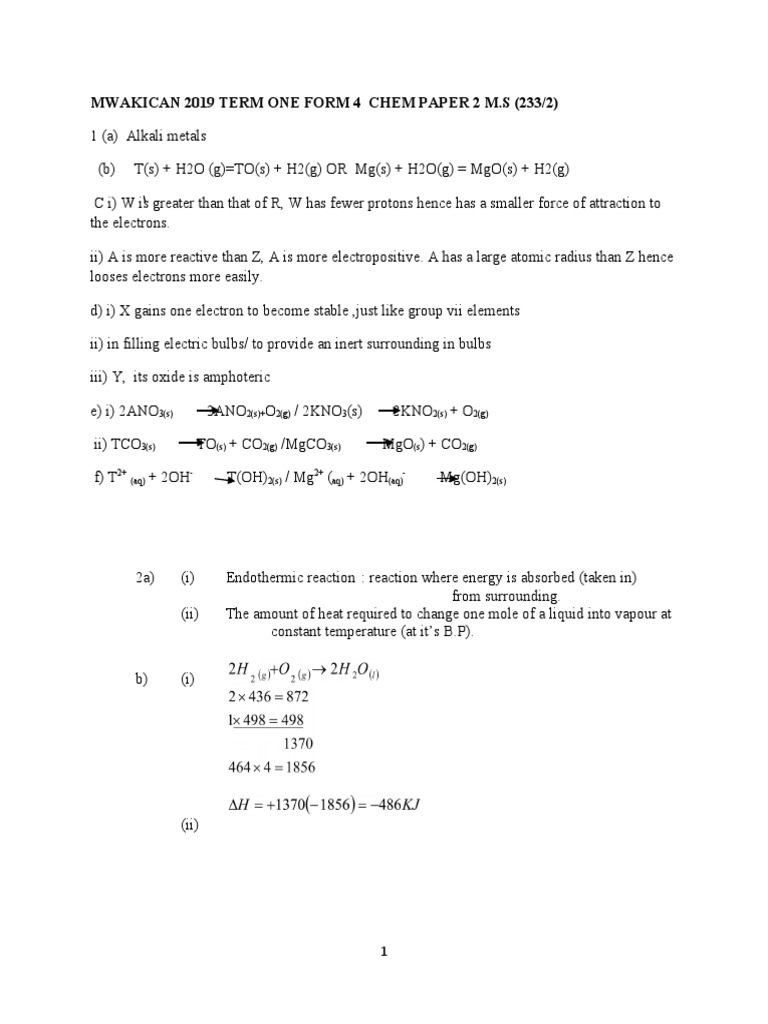 Chem F4 PP2 MS | PDF | Chlorine | Sodium Hydroxide