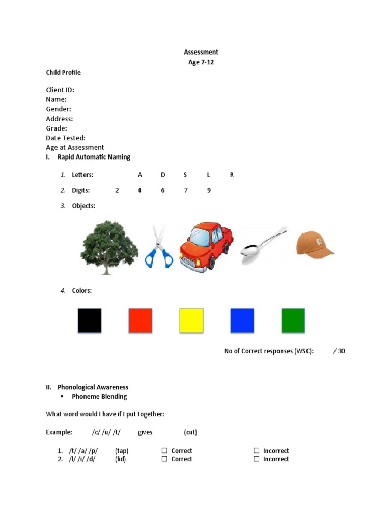 Assessment Age 7-12 | PDF | Question | Reading Comprehension