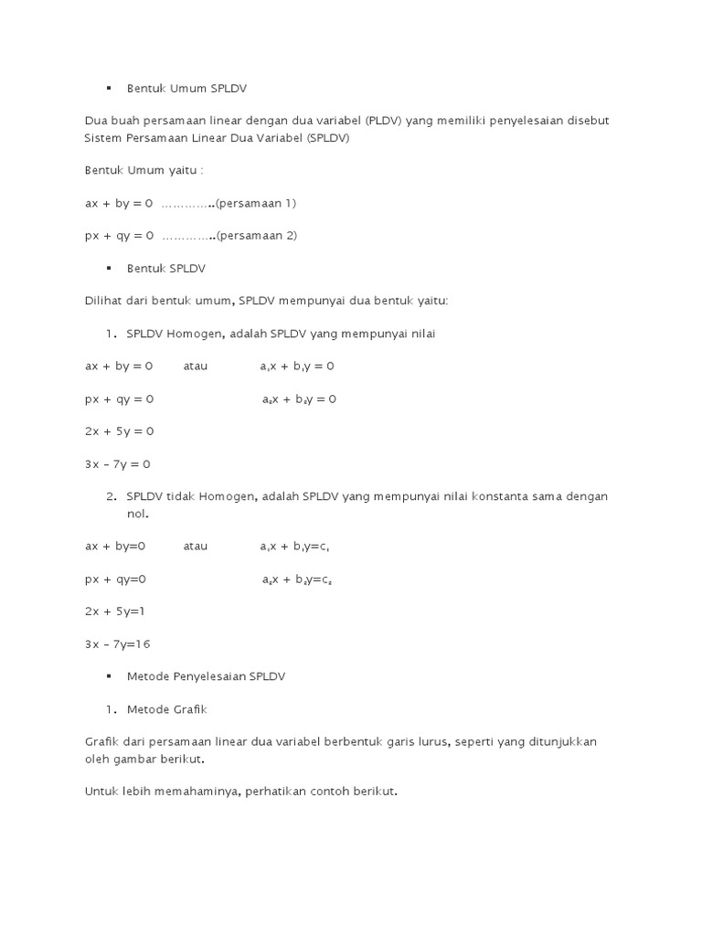 Bentuk Umum SPLDV | PDF