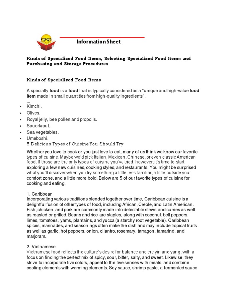 Lesson 1.1 Kinds of Specialized Food Items | PDF | Cuisine | Korean Cuisine