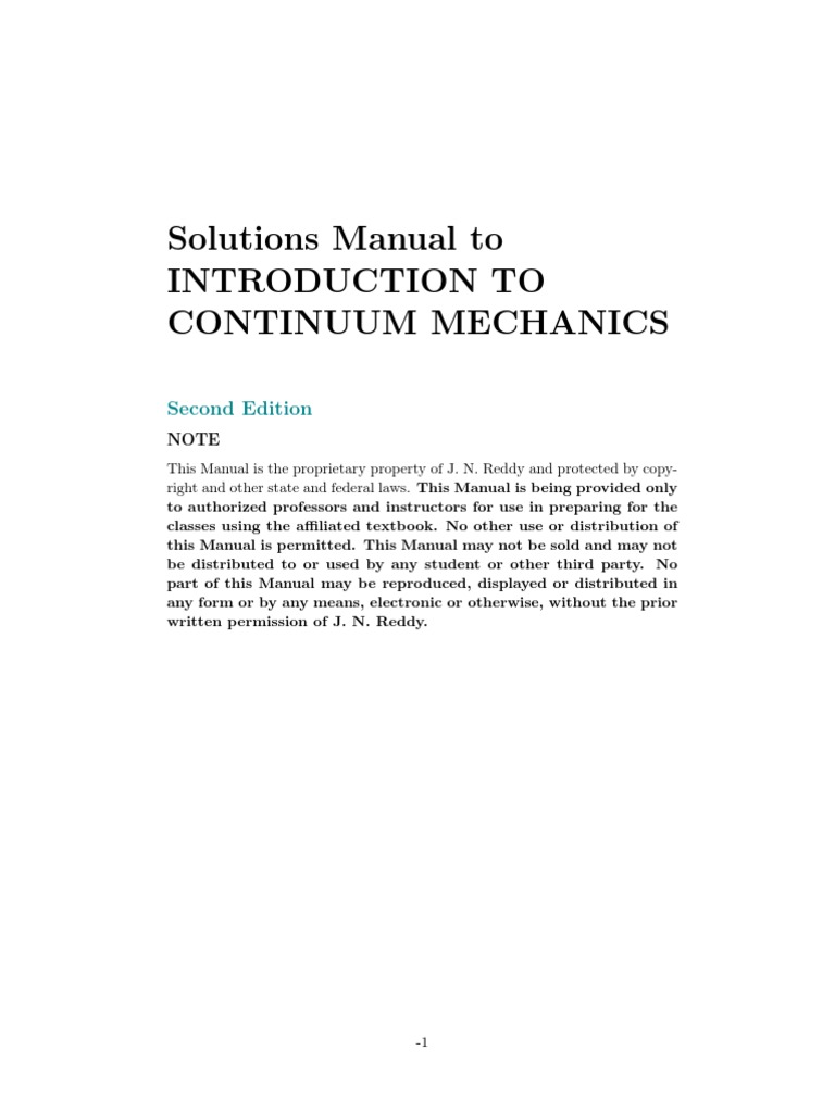 Solutions Manual To Introduction To Continuum Mechanics: Second Edition | PDF | Heat Transfer ...