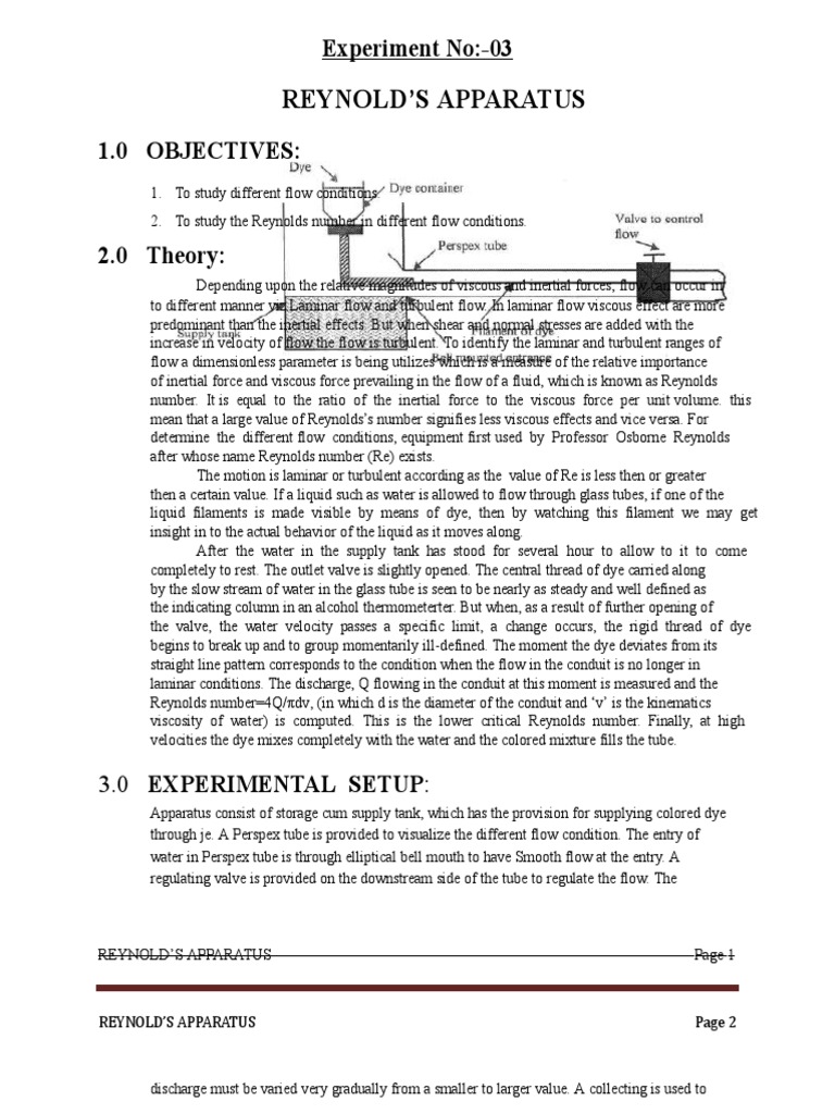 Exp 2 Reynolds Apparatus | PDF | Reynolds Number | Fluid Dynamics