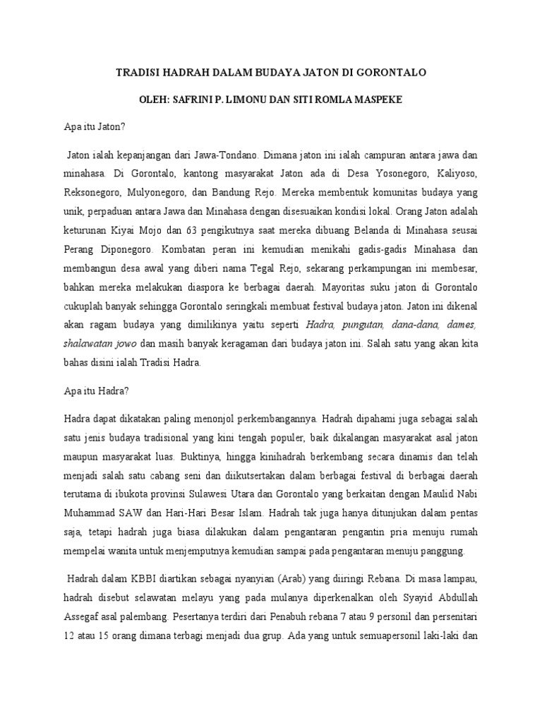 Tradisi Hadrah Suku Jaton di Gorontalo | PDF